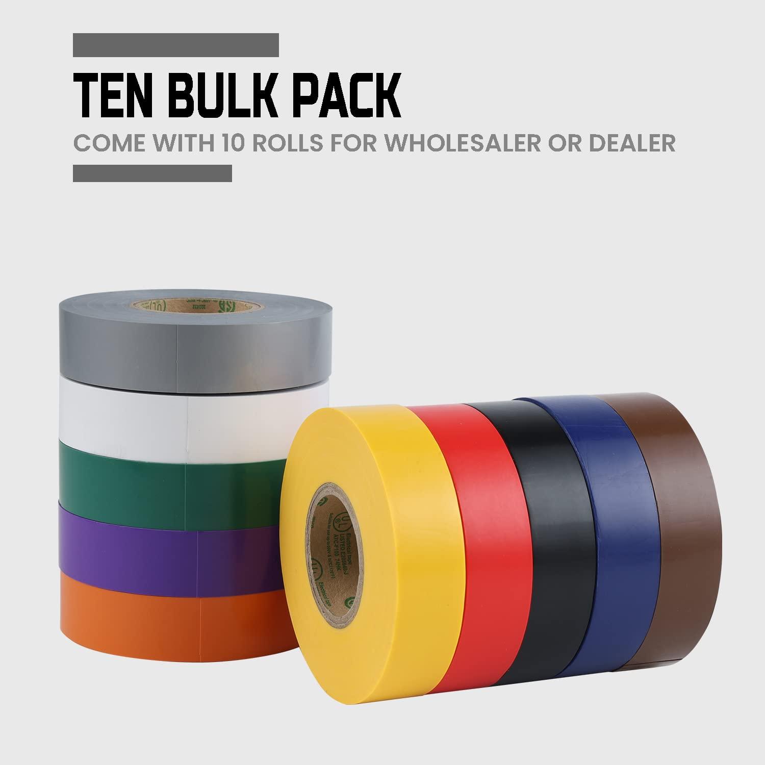 Lichamp 10-Pack Colored Electrical Tape Waterproof,3/4 inx66ft ...